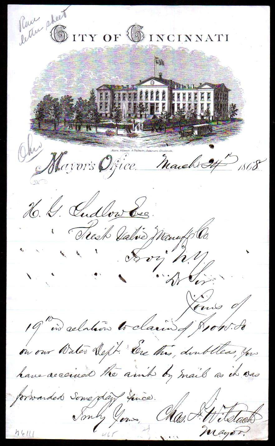 City of Cincinnati - 1868 Mayor Signs BEAUTIFUL Letter Rare Letter Head ...