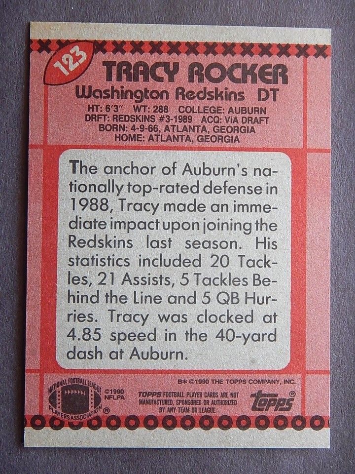 Tracy Rocker #123 Topps 1990 Football Card (Washington Redskins) VG | eBay