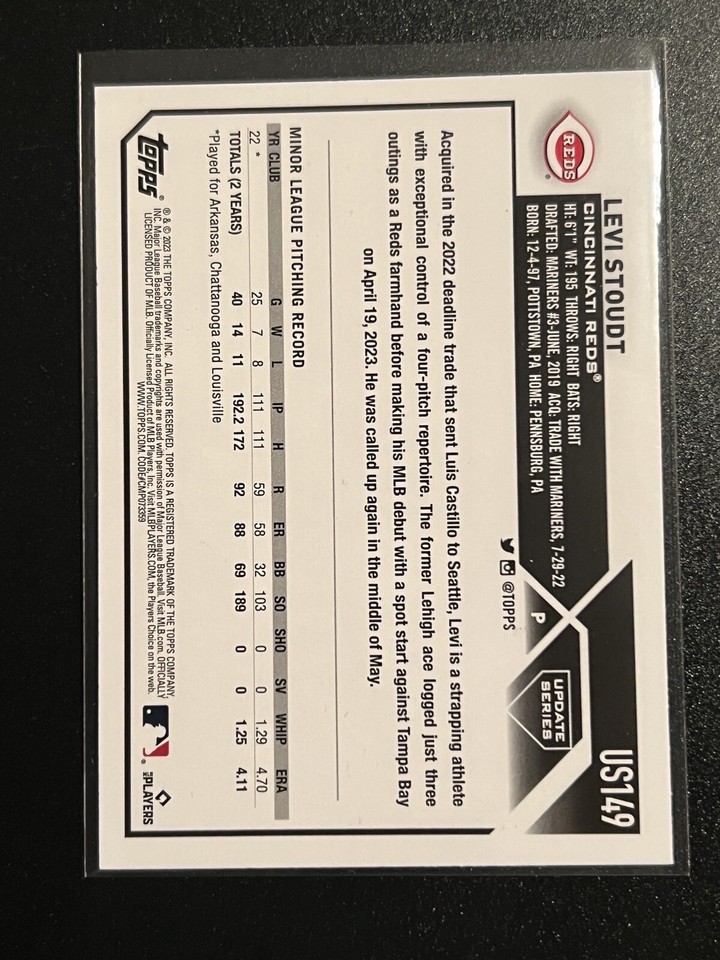 2023 Topps Update Levi Stoudt Rookie Card Orange Black Foil Cincinatti ...