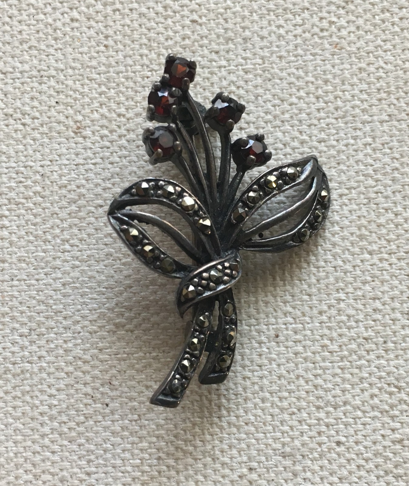 Vintage Flower Bouquet Pin Marcasite Stone Sterling D… - Gem