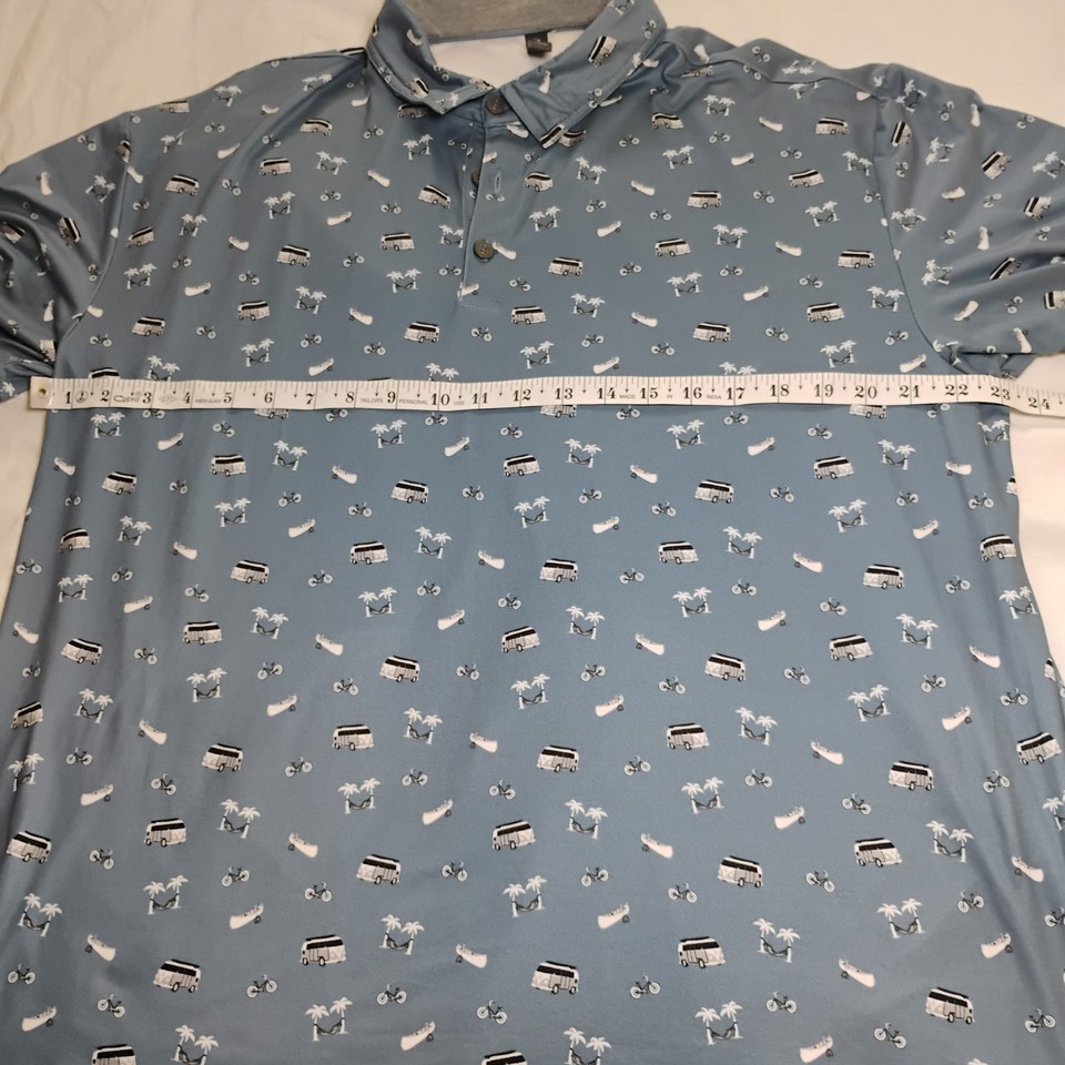 Anderson Ord Men's Blue Polo Shirt XLarge VW Bus Palm Trees Print Short ...
