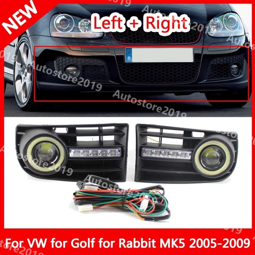 Pair Fog Lights Grilles With LED DRL Lamp For VW for Golf Rabbit MK5 ...