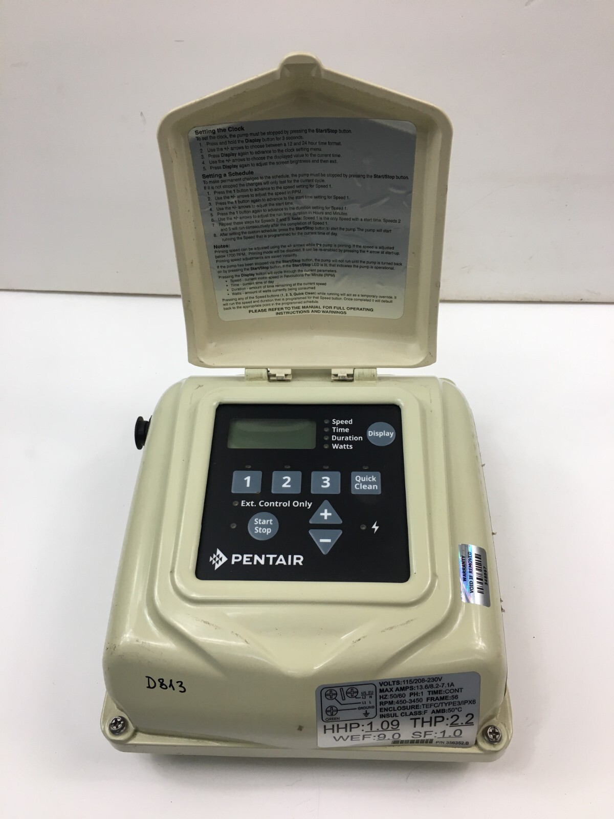 Pentair SuperFlo VS Drive Cover LCD Screen Keypad Assy 356352.B Keypad ...