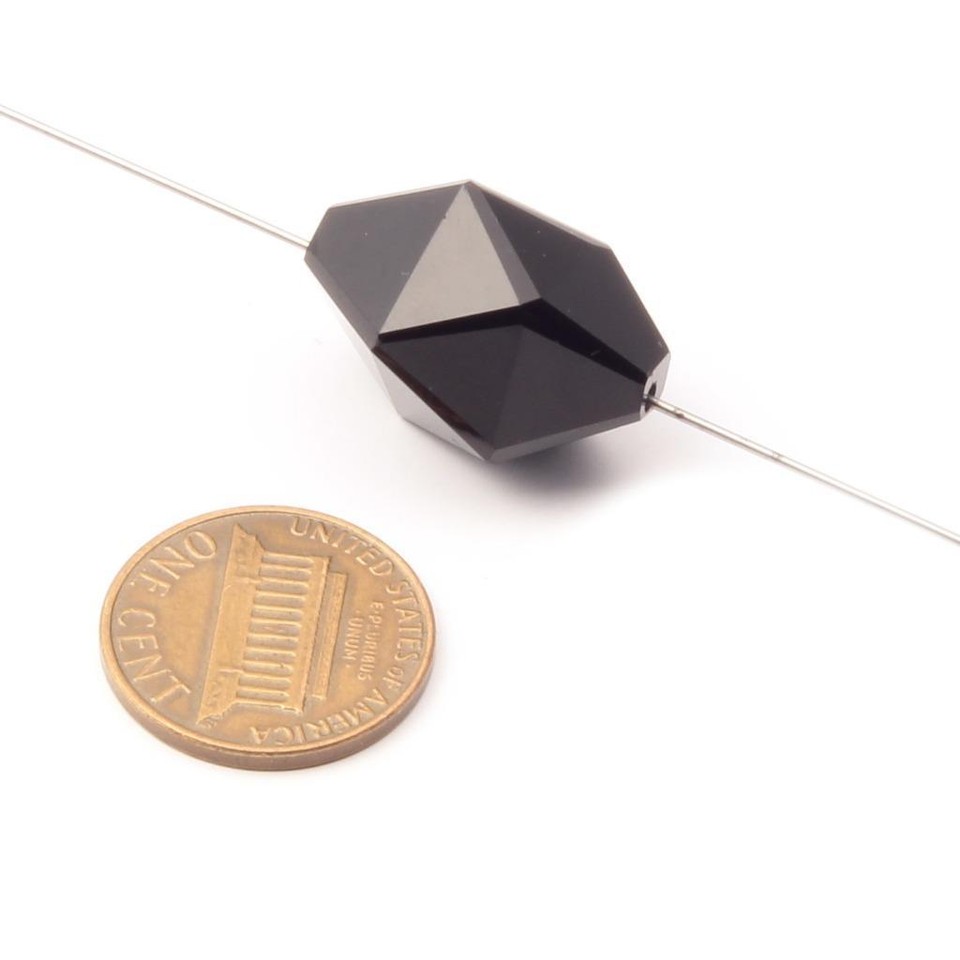 Czech Deco hand geometric faceted jet gloss black glass bead 22mm | eBay