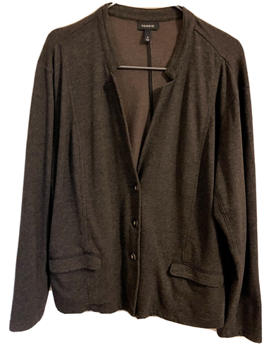 Torrid French Terry Cotton Blazer Jacket Brown Black Heathered Pockets ...
