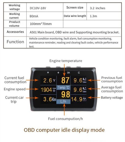 OBD2 OBD HUD Car Speedometer Digital Display Gauge Fault Code Alarm ...