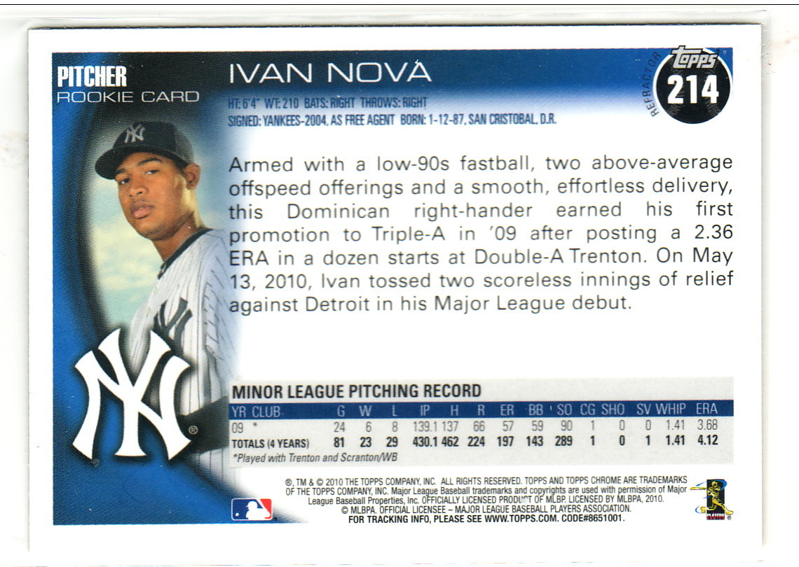 2010 Topps Chrome REFRACTOR 214 IVAN NOVA New York Yankees RC ROOKIE | eBay