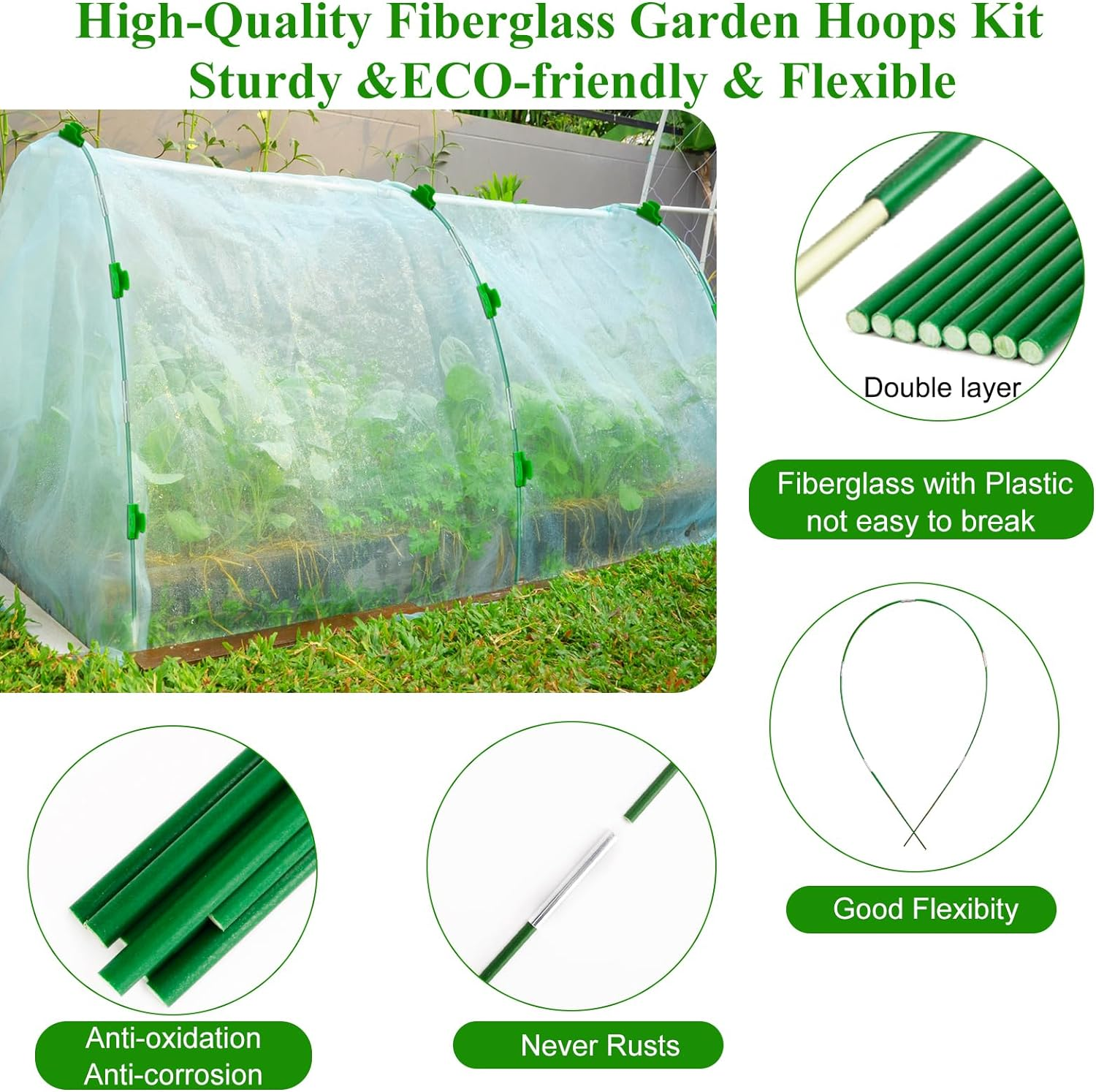Greenhouse Hoops Grow Tunnel 6 Sets of 8FT Long Garden Hoops, Rust-Free ...