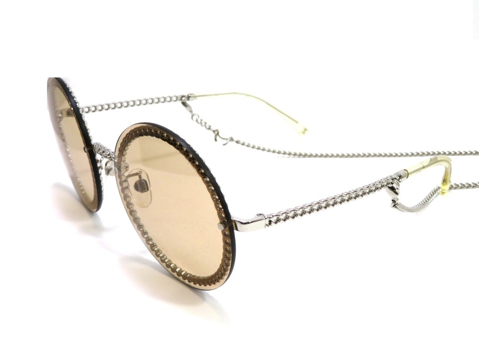 CHANEL CH4245 Chain Frame Round Shape Silver Havana | eBay