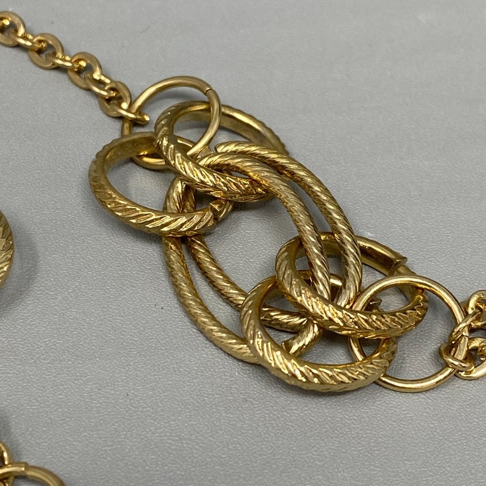 Chain Link Necklace Gold Tone Textured Round Oval Loops Long Station ...
