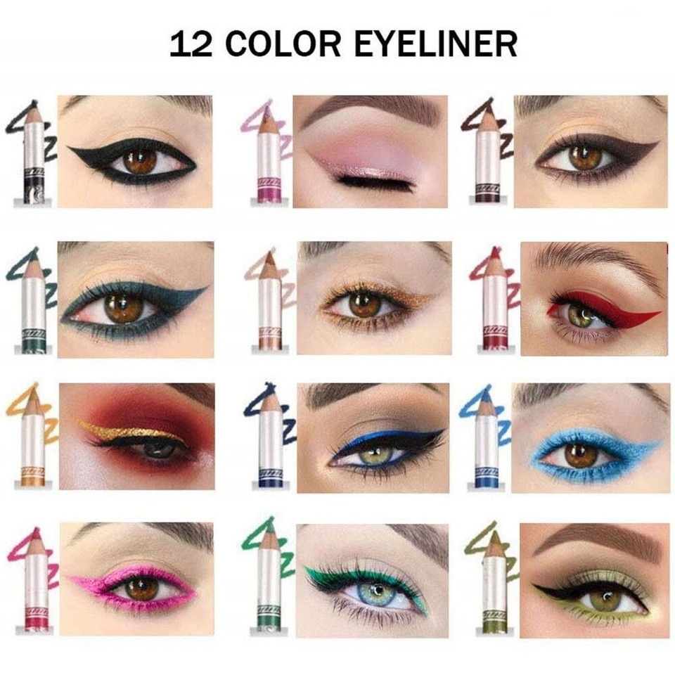 12 Color Glitter Eyeshadow Lip EyeLiner Eye Shadow Pencil Shimmer Pen ...