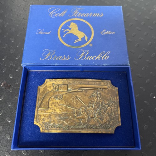 COLT FIREARMS Vintage Brass Belt Buckle Original Box Collector Western ...