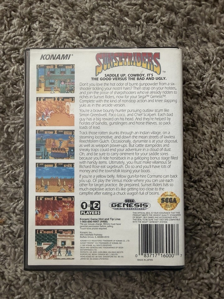Sunset Riders (Sega Genesis, 1992) 83717160007| eBay
