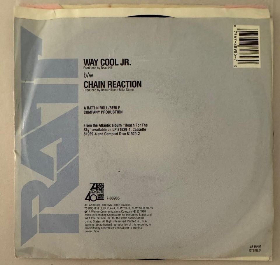 RATT – WAY COOL JR. - 7" VINYL EP 7-88985 1988 ATLANTIC - VG+ | eBay
