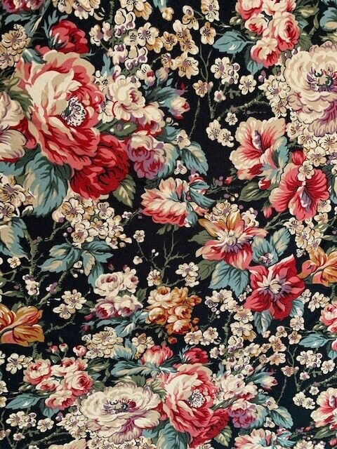 The ALEXANDER HENRY Collection Vintage Black on Pink Rose Cream FLORAL ...