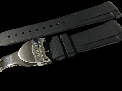 Tudor 22mm black rubber wrist watch strap band with deployment clasp | eBay