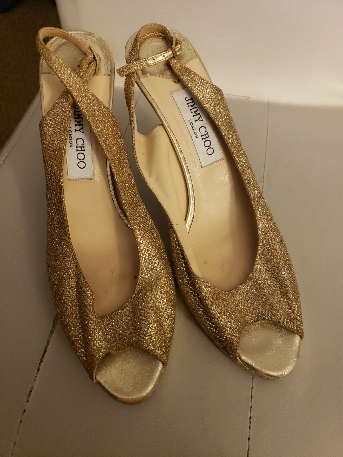 JIMMY CHOO ITALY METALLIC GOLD GLITTER LEATHER STRAP… - Gem