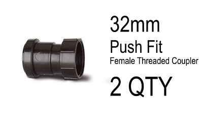 2 x 32mm Push Fit Waste Female Threaded Coupler Black Pipe Water ...