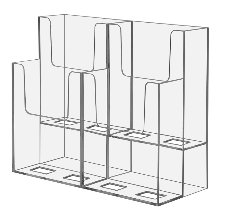 2 Tier Flyer Display 4 Pocket Organizer Stand Tri Fold Brochure Holder ...