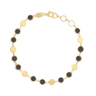 14K Gold Geometric Mirror Gem Chain Bracelet with Black Onyx 7.25" 5mm ...