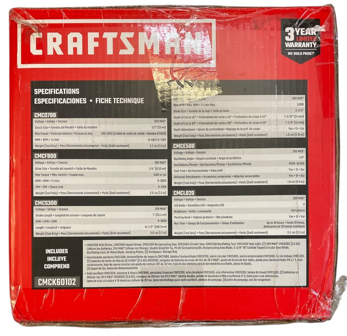 Craftsman CMCK601D2 6PC Tool Combo Set w/2 Batteries, Charger & 10 ...