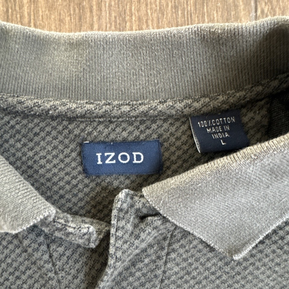 Izod Men’s Pullover Polo Shirt Size Large Long Sleeve Army Green Cotton ...