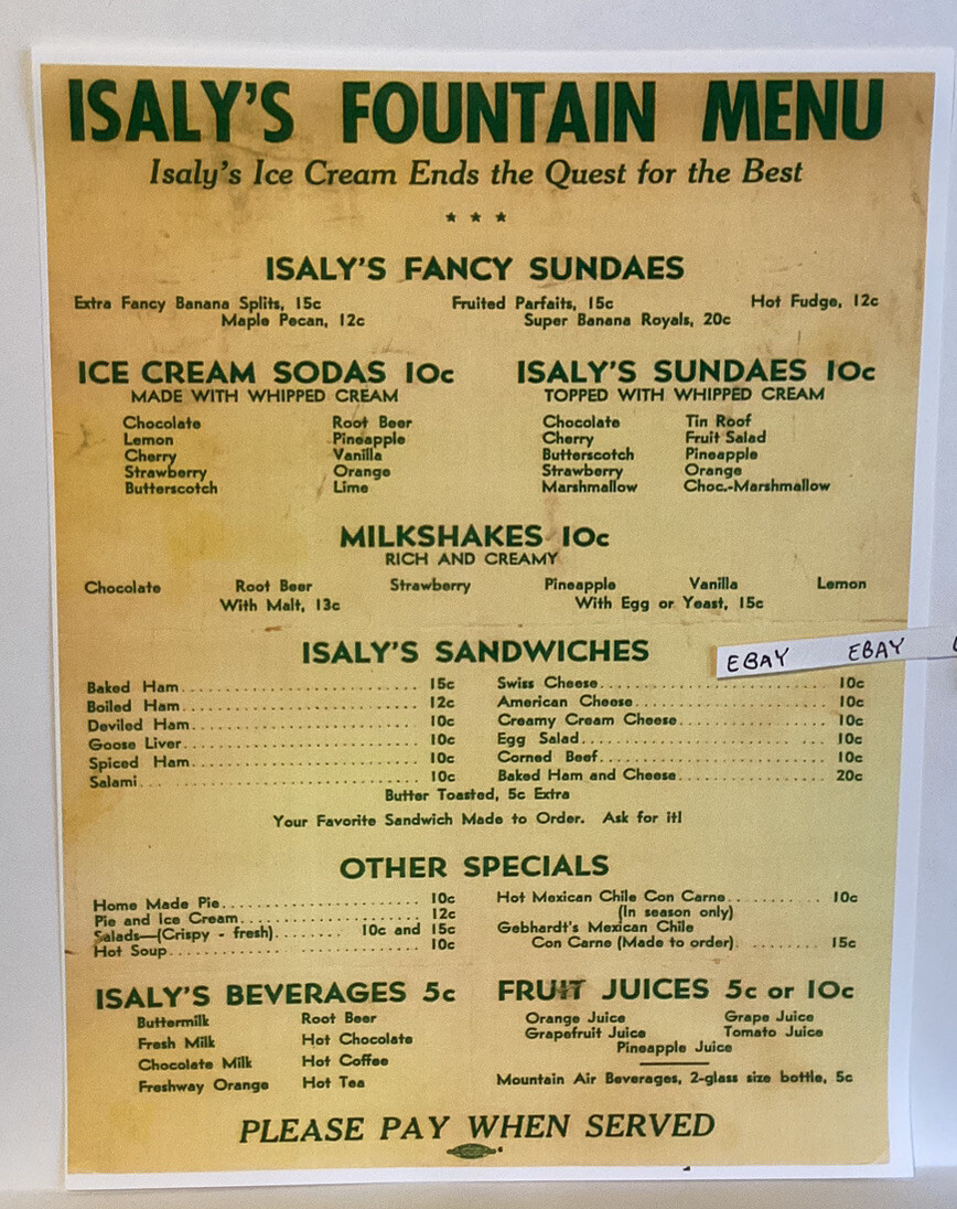 Old Fashioned Soda Shop Menu