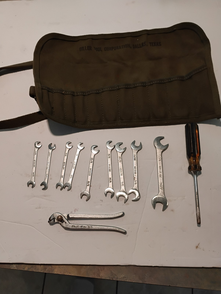 Vintage Giller Meteor Wrench Tool Set Green Canvas Roll-Up Military Bag ...