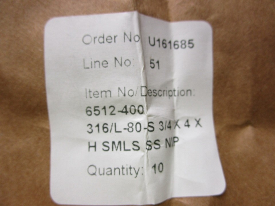 STAINLESS STEEL FITTINGS - MERIT BRASS #6512-400 - NEW - QTY. 10 PCS ...