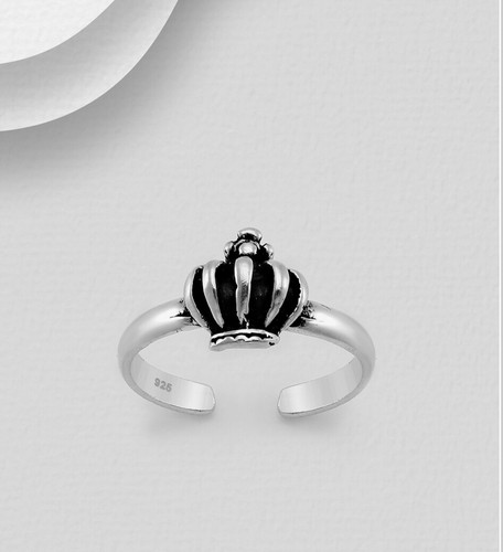 TJS 925 Sterling Silver Toe Ring Royal Princess Crown Adjustable Body ...