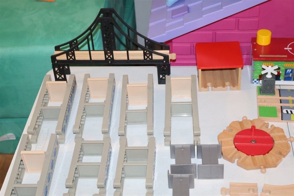 Vintage BRIO Lot - Wooden Tracks Trains Bridges / Trees / Buildings ...