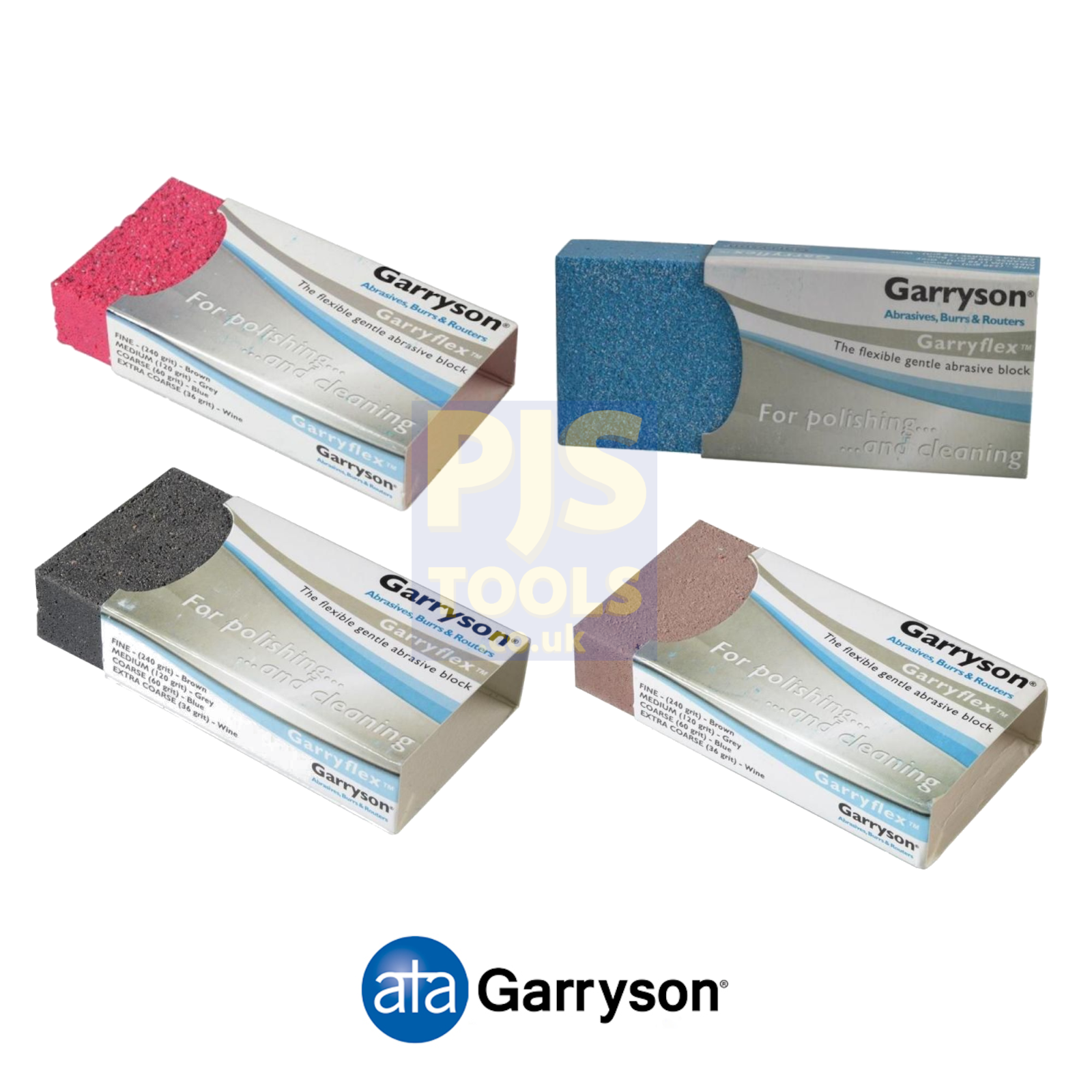 Set of 4 Garryflex Garryson abrasive blocks 36g 60g 120g & 240g track ...