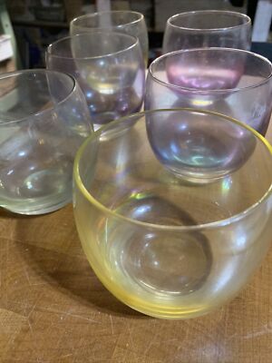 Vtg Federal Glass On The Rocks Tumblers Roly Poly Rainbow Cocktail ...