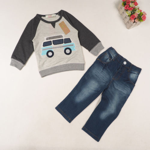2PCS Baby Boys Long Sleeve T-Shirt + Denim Pants Set Kids Casual ...