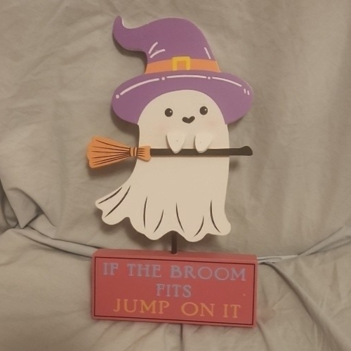 Ghost Witch Tabletop Halloween Sign If The Broom Fits Jump On It Pink ...
