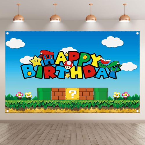 Super Mario Gold coin Backdrop Birthday Party Banner Photography ...