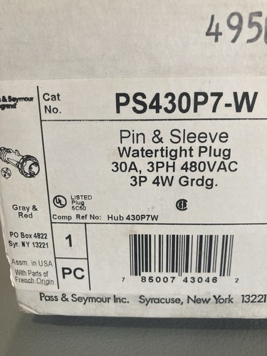 WATERTIGHT PS430P7-W PLUG 480V 30A 3P 4W | eBay