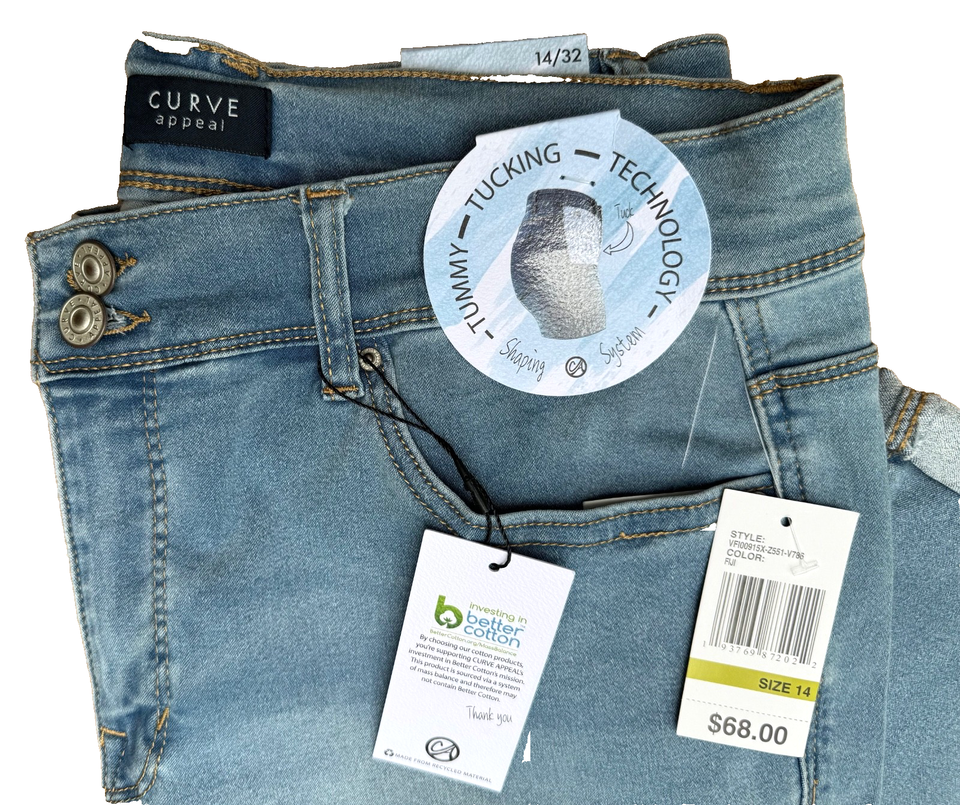 Curve Appeal Womens Tummy Tucking Tech Blue Hi-Rise Cuffed Jeans MSRP ...