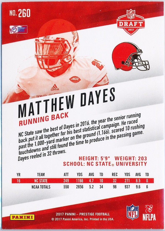 Matthew Dayes - Cleveland Browns - 2017 Panini Prestige Football - RC ...