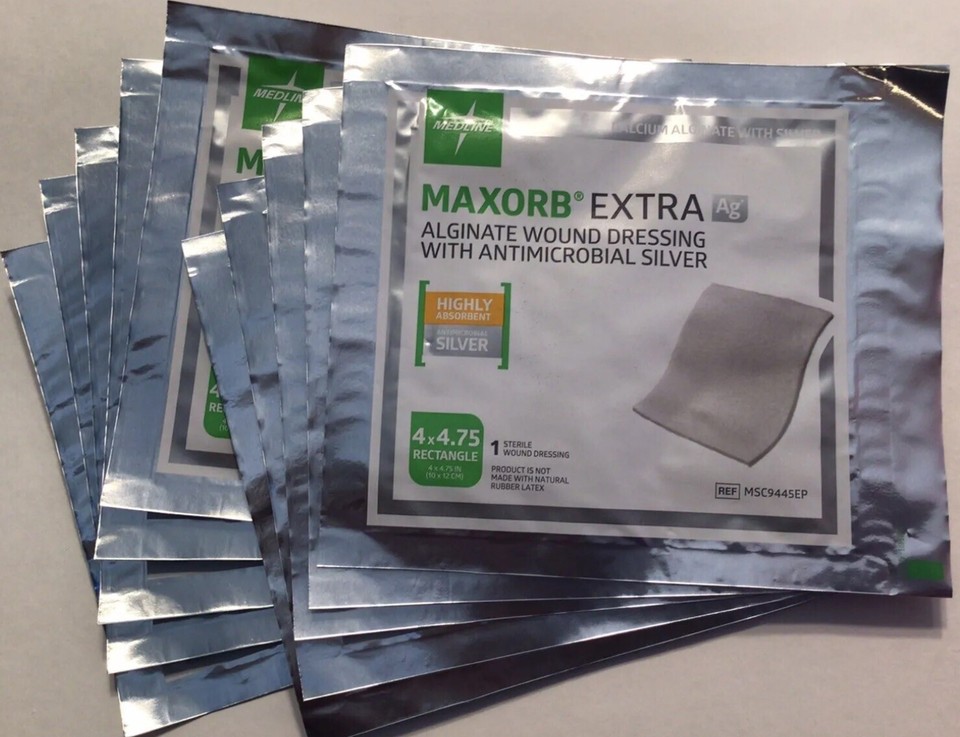 *10-Pack* Medline Maxorb Extra Ag Alginate Wound Dressing 4" x 4.75 ...