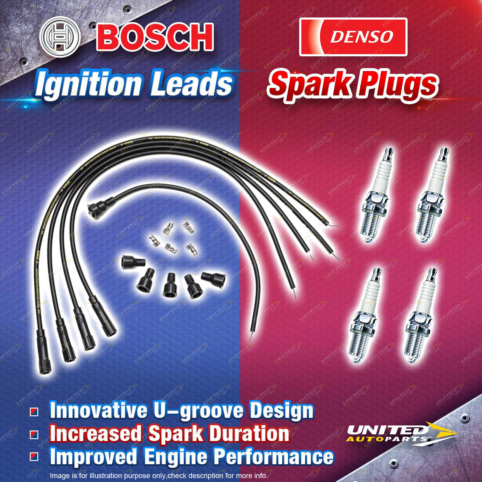 Bosch Ignition Leads + 4 x Denso Iridium TT Spark Plugs for Ford Capri ...