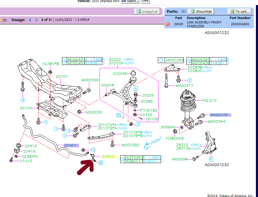 Genuine OEM Subaru 20420XA000 Front Sway Bar Stabilizer Link WRX STI ...