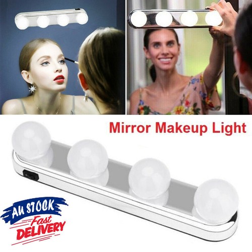 Portable Makeup Light Super Bright 4 LED Bulbs Makeup Mirror Battery ...