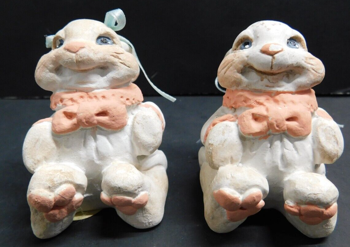 Set of 2 Dreamsicles Cherubs Figurine Bunny Rabbits With Blue Ribbons ...