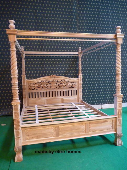TEAK UK King 5' natural rustic Four poster queen anne chippendale ...