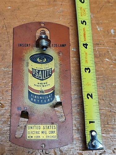 Rare Vintage USALITE Flashlight & Battery Metal Tester Display Sign | eBay