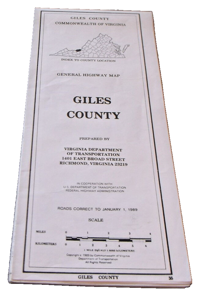 JANUARY 1989 GILES COUNTY VIRGINIA GENERAL HIGHWAY MAP VDOT #35 | eBay