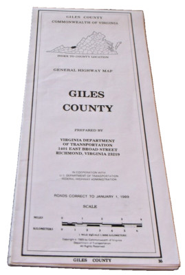 JANUARY 1989 GILES COUNTY VIRGINIA GENERAL HIGHWAY MAP VDOT #35 | eBay
