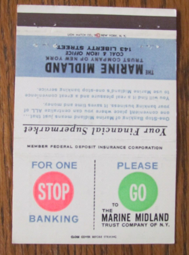 40 STRIKE MATCHBOOK COVER: MARINE MIDLAND TRUST CO. OF NEW YORK ...