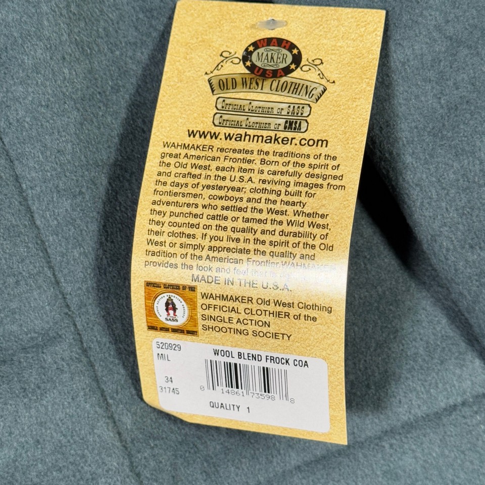 Wah Maker Coat Men 34 Green Highland Frock Frontier Clothing Buttons Wool Scully | eBay
